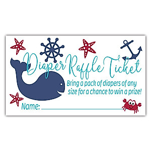 Nautical Diaper Raffle Tickets (50 Count) - Under the Sea Baby Shower Game