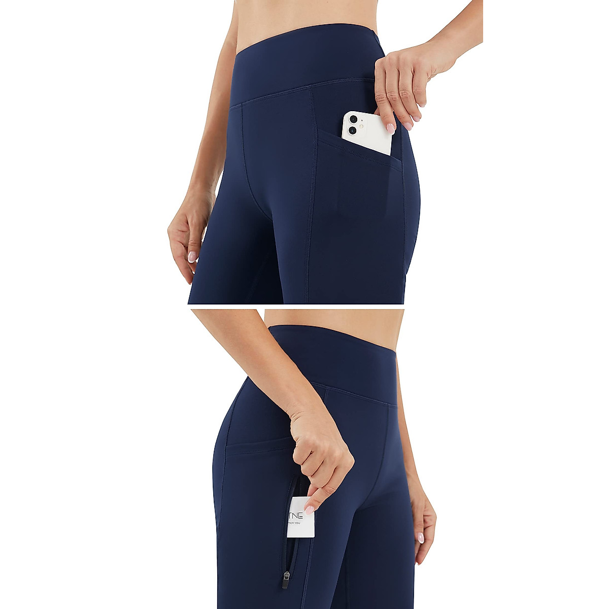 AFITNE Fleece Lined Pants Women Flare Leggings Bootcut Yoga Pants High Waisted Winter Warm Thermal Pants with Pockets-NavyBlue-M
