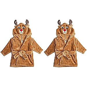 Hudson Baby Unisex Baby Plush Animal Face Bathrobe, Boy Reindeer, 0-9 Months