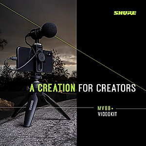 Shure MV88+ Video Kit - Digital Stereo Condenser Microphone for Apple and Android, with Manfrotto PIXI Tripod, Phone Clamp, Mount, iOS and USB-C Cables for Next-Level Compatibility and Connectivity