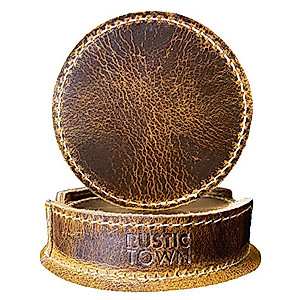Rustic Town Leather Coasters for Drinks - Cup Coasters Coffee Table Kitchen Table Bar, Home & Office Gifts Handmade Drink Coasters