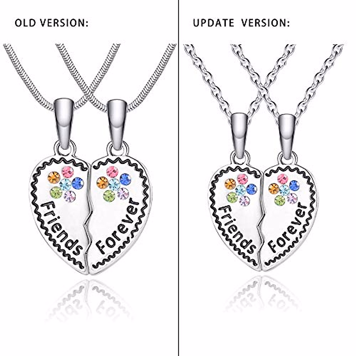 Lanqueen BFF Necklace for 2 Friendship Necklace Best Friend Necklaces for 2 Girls Best Friend Friendship Gifts for Women Friends Bestie Necklaces Crystal Heart Broken Necklace, Chain 18"