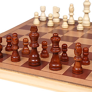 Sterling Games Chess, Checkers, Backgammon Game 3 in 1 Combo Set | 15 inch Wooden Folding Chess Board Game Set for Kids and Adults