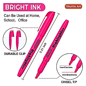 Shuttle Art Highlighters, 30 Pack Highlighters Bright Colors, Pink Colors Chisel Tip Dry-Quickly Non-Toxic Highlighter markers for Adults Kids Highlighting in the Home School Office