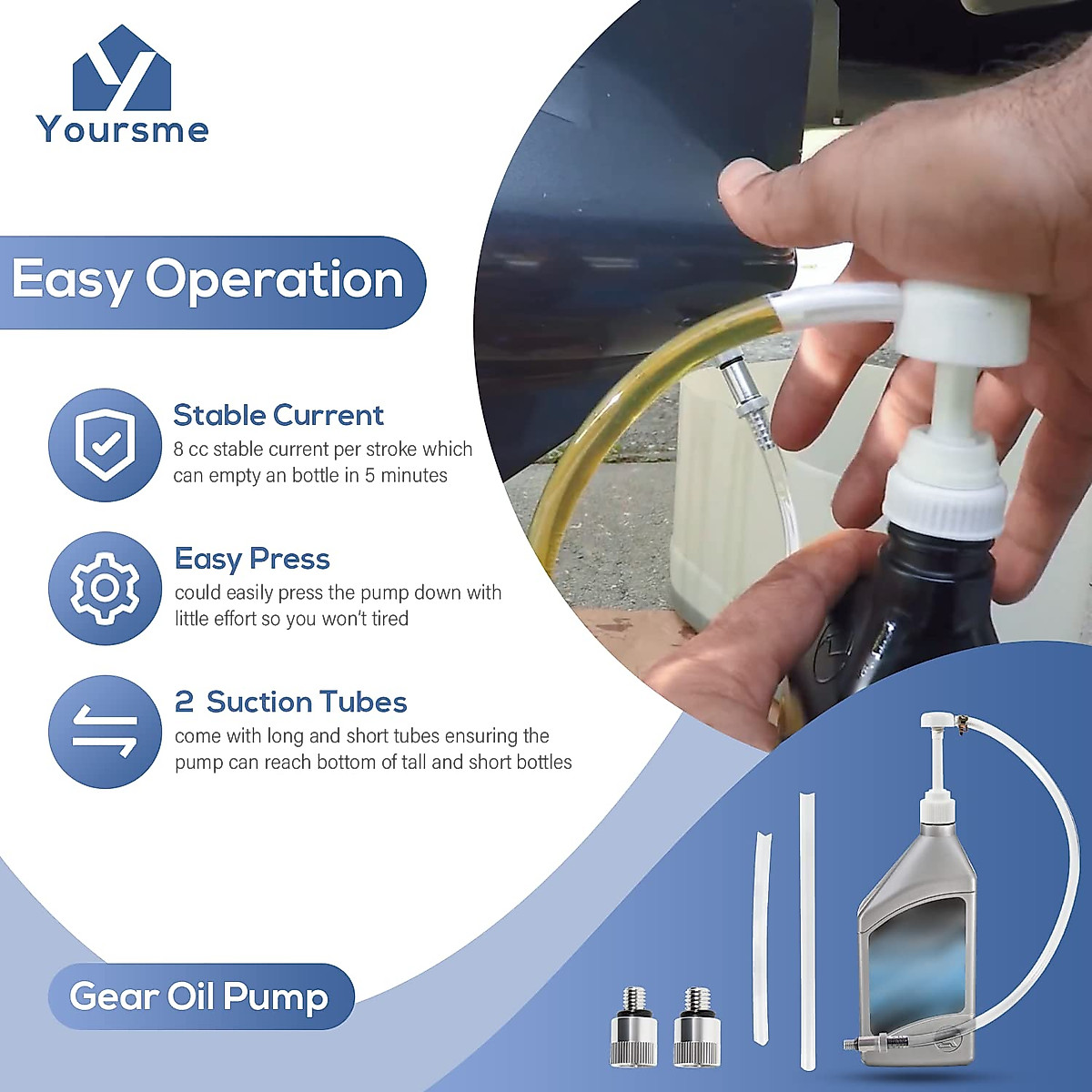 Upgrade Lower Unit Gear Oil Pump for Standard Quart Bottles, Come with 3/8in 8mm 10mm Metal Adapters, Fit All Mercury and Mariner Outboards