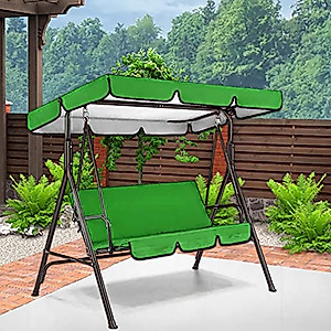 FASESH Swing Canopy Chair Cover Sets Waterproof 3-Seat Outdoor Patio Backrest and Porch Glider Garden Seat Replacement Sunscreen UV Protection Cushion (Green 59.9inch)