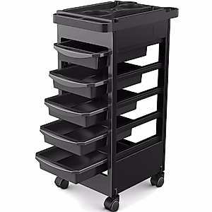 TASALON Budget Hair Styling Salon Trolley Cart with Wheels and 5 Drawers, Salon Rolling Cart for Extra Hairdresser Storage, Tool Free Rolling Salon Cart for Hair Stylist, Hairdresser, Beauty, Tattoo