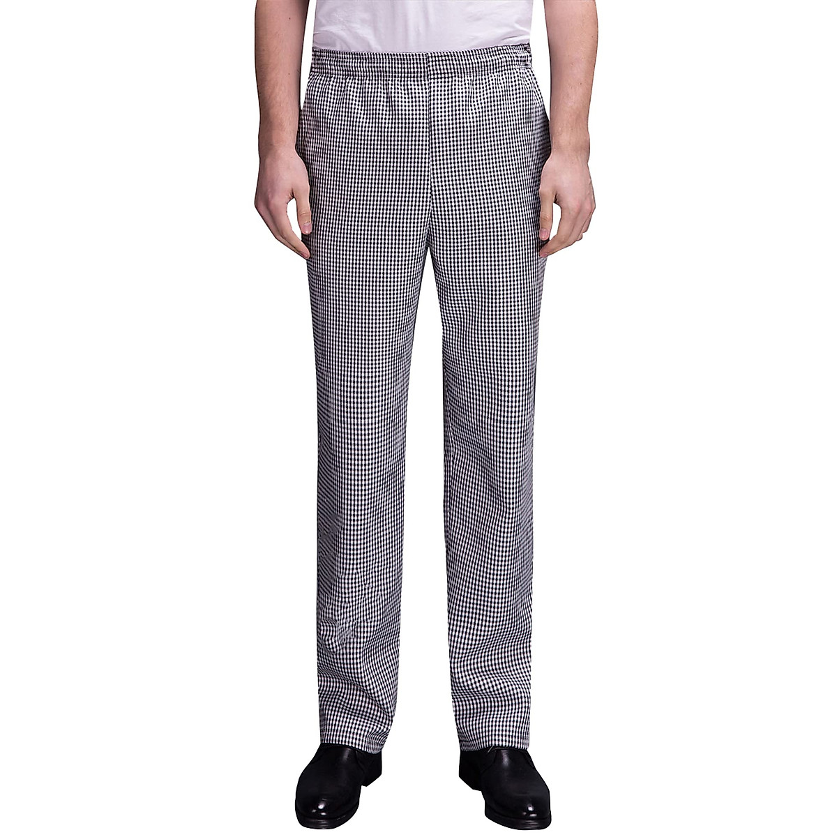 khalat Men's Baggy Chef Pants Restaurant Drawstring Work Pants with Elastic Waist Chef Pants Black/White Check