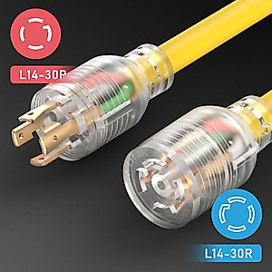 TOOLIOM Pre-Drilling 30A Generator Power Inlet Box 4 Prong NEMA L14-30P & L14-30P/L14-30R Generator Extension Cord 25FT