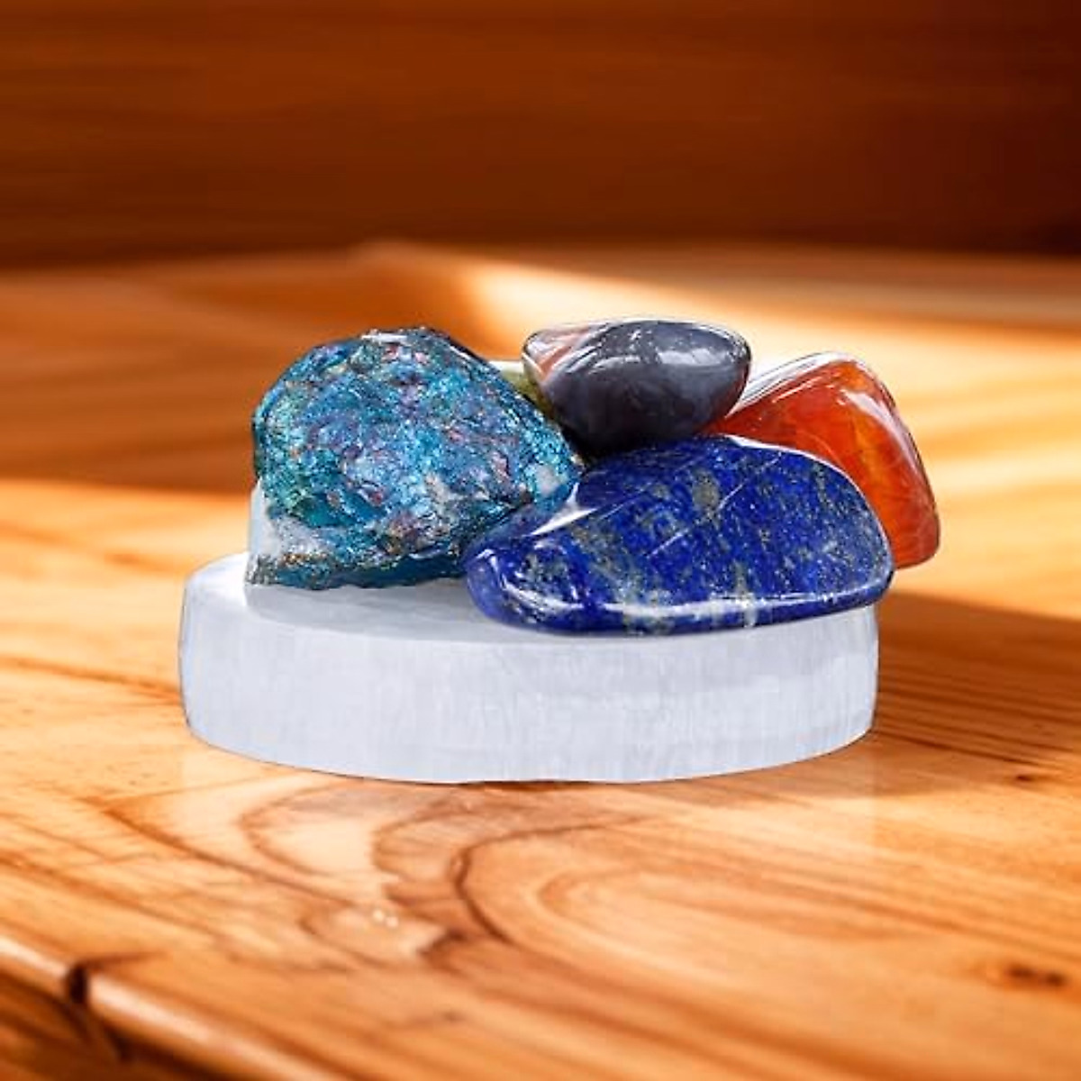 Om Zone Selenite Charging Plate for Cleansing Crystals & Healing Stones, Meditation, Reiki, Protection Crystals, Spiritual Gift (1, 4" Round)