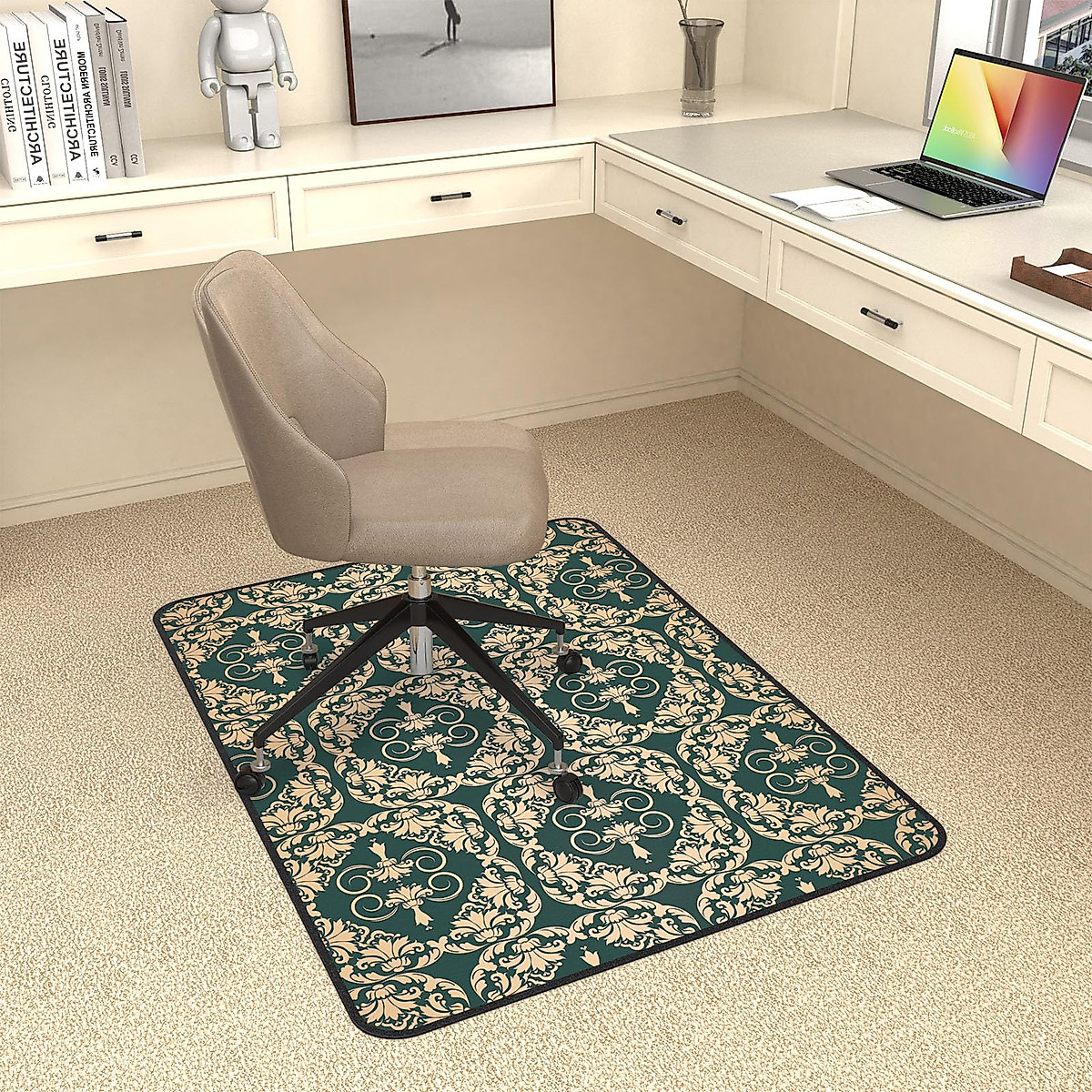 Mapuon Heavy Duty Desk Chair Mat for Carpet & Hardwood Floors, 48" x 36" Exquisite Jacquard Floor Mat Office Chair Mat for Carpeted Floors and Hardwood Floor for Home Office