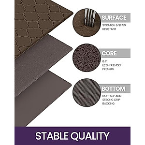DEXI Kitchen Rugs Anti Fatigue Mats for Floor Cushioned Runner Rug Non Skid Comfort Foam Standing Mat for Office, Sink, 2 Pieces Set 17"x29"+17"x59", Brown