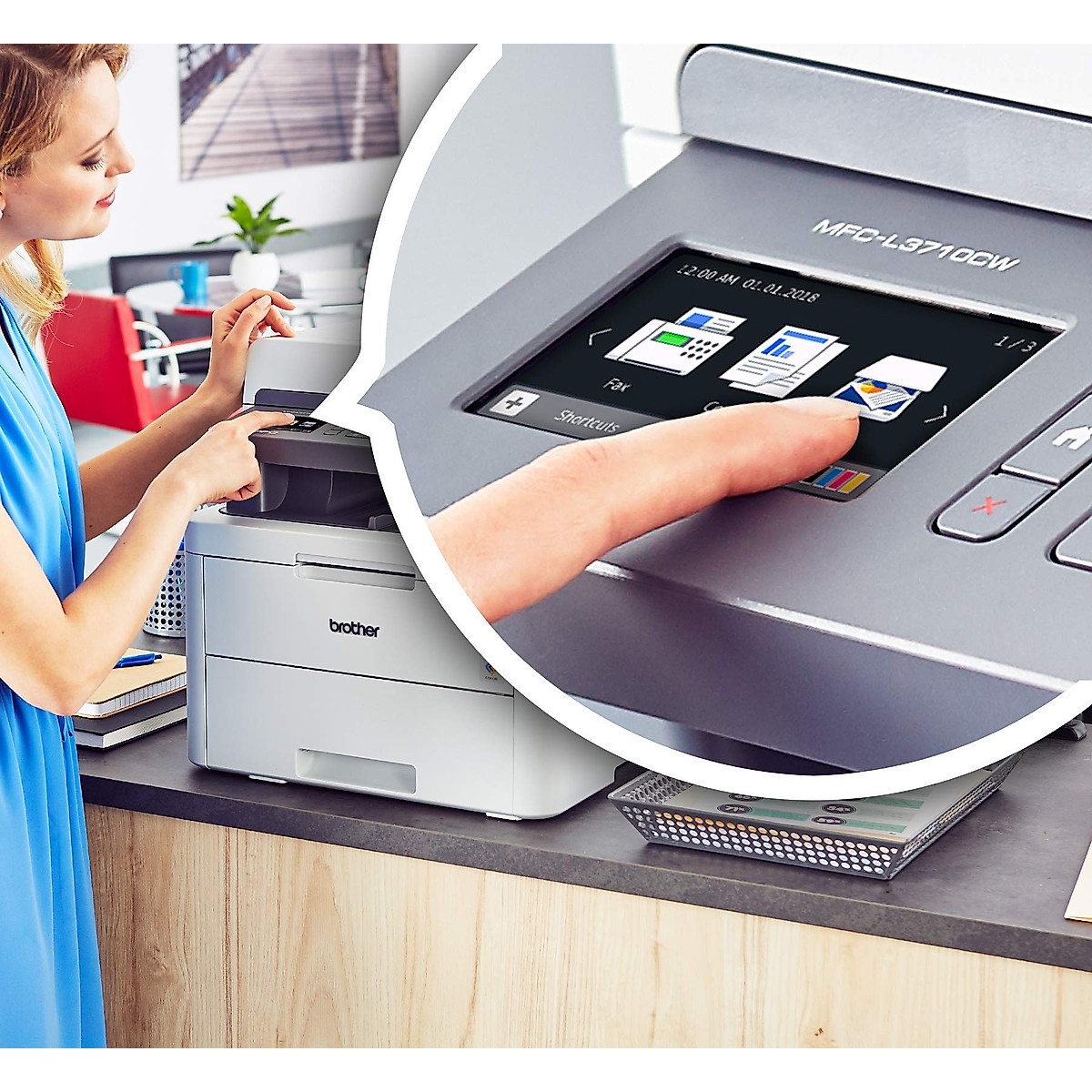 Brother MFC-L3710CW Compact Digital Color All-in-One Laser Printer, Wireless Printing, Print Scan Copy Fax, 19 ppm, 250-sheet, Built-in Wireless, 600x600DPI, 512 MB, Bundle with JAWFOAL Printer Cable