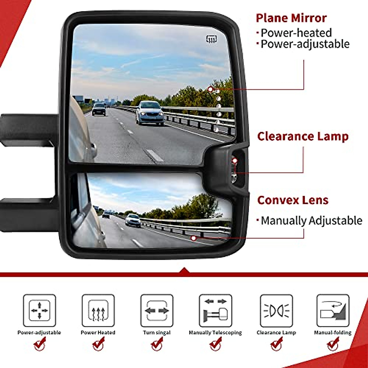 YITAMOTOR Towing Mirrors Compatible with 2003-2006 Chevy Silverado GMC Sierra (07 Classic Models), 03-06 Tahoe Suburban Avalanche Escalade Power Heated LED Arrow Turn Signals Lights Chrome