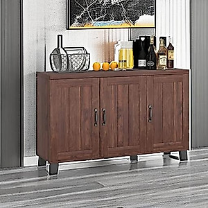Giantex Buffet Cabinet Kitchen Storage Cupboard - 3 Door Sideboard with Adjustable Shelves, Cable Management Holes, Anti-Tipping Kits, Coffee Bar Console Cabinet for Living Room (Brown)