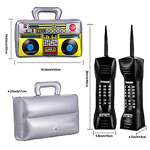 6 Pcs 80s 90s Hip Hop Costume Outfit Kit Inflatable Radio Boombox Necklace Ring Sunglasses Hat Rapper Accessories