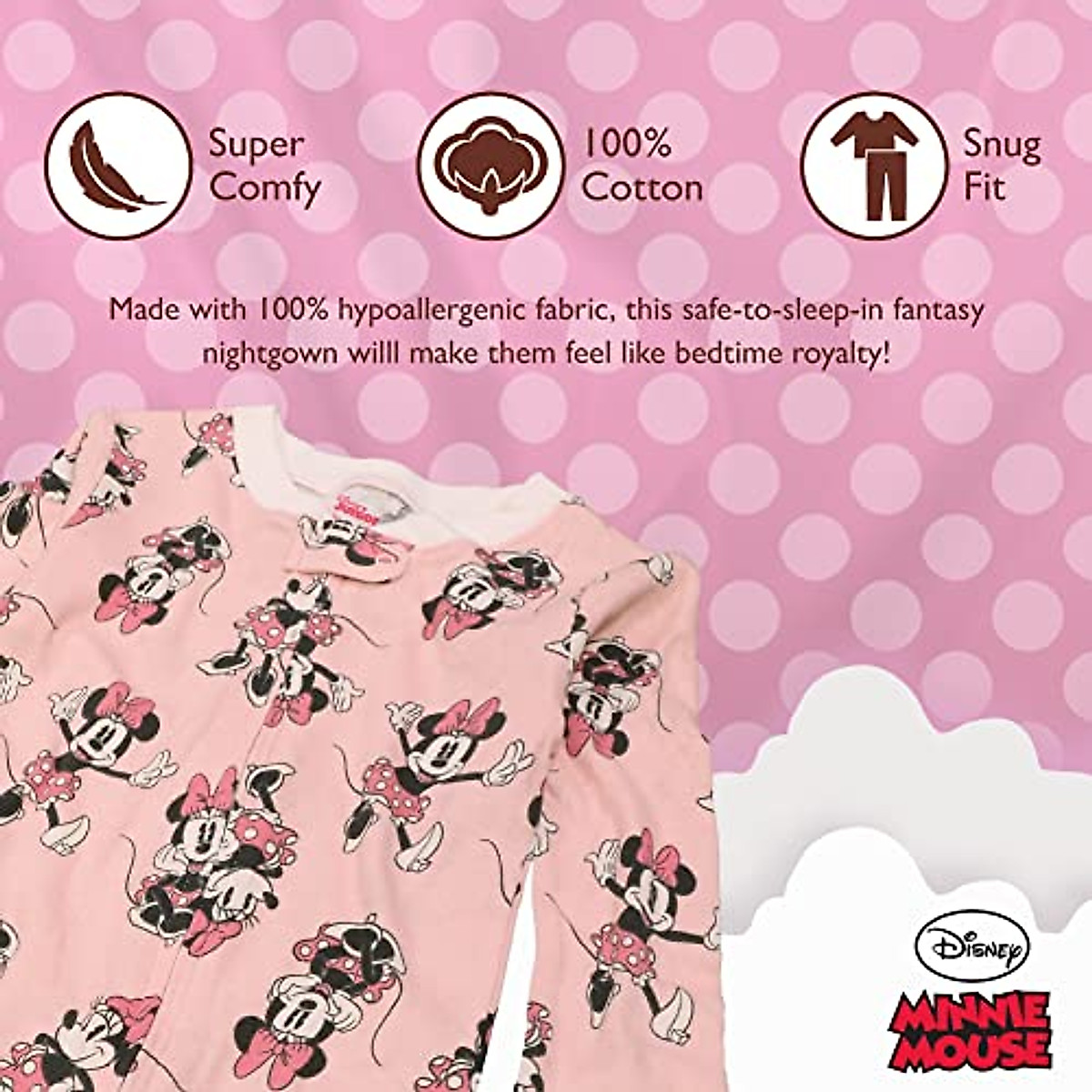 Disney Unisex Kids' Minnie Mouse 2-Pack Footless Snug-Fit Cotton Onesie Pajamas, MINNIE & FRIENDS, 4T