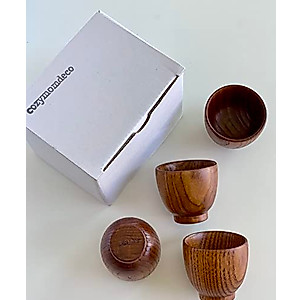 cozymomdeco Asian Traditional Handmade OTTCHIL Wood Sake Soju Cup Gift Box Set Natural Solid Wooden Shot Glass-ware Small Wooden Mug 4Pcs (Paper Box)