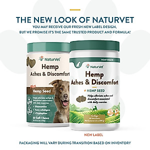 NaturVet Hemp Aches & Discomfort Plus Hemp Seed for Dogs, 60 ct Soft Chews, Made in The USA