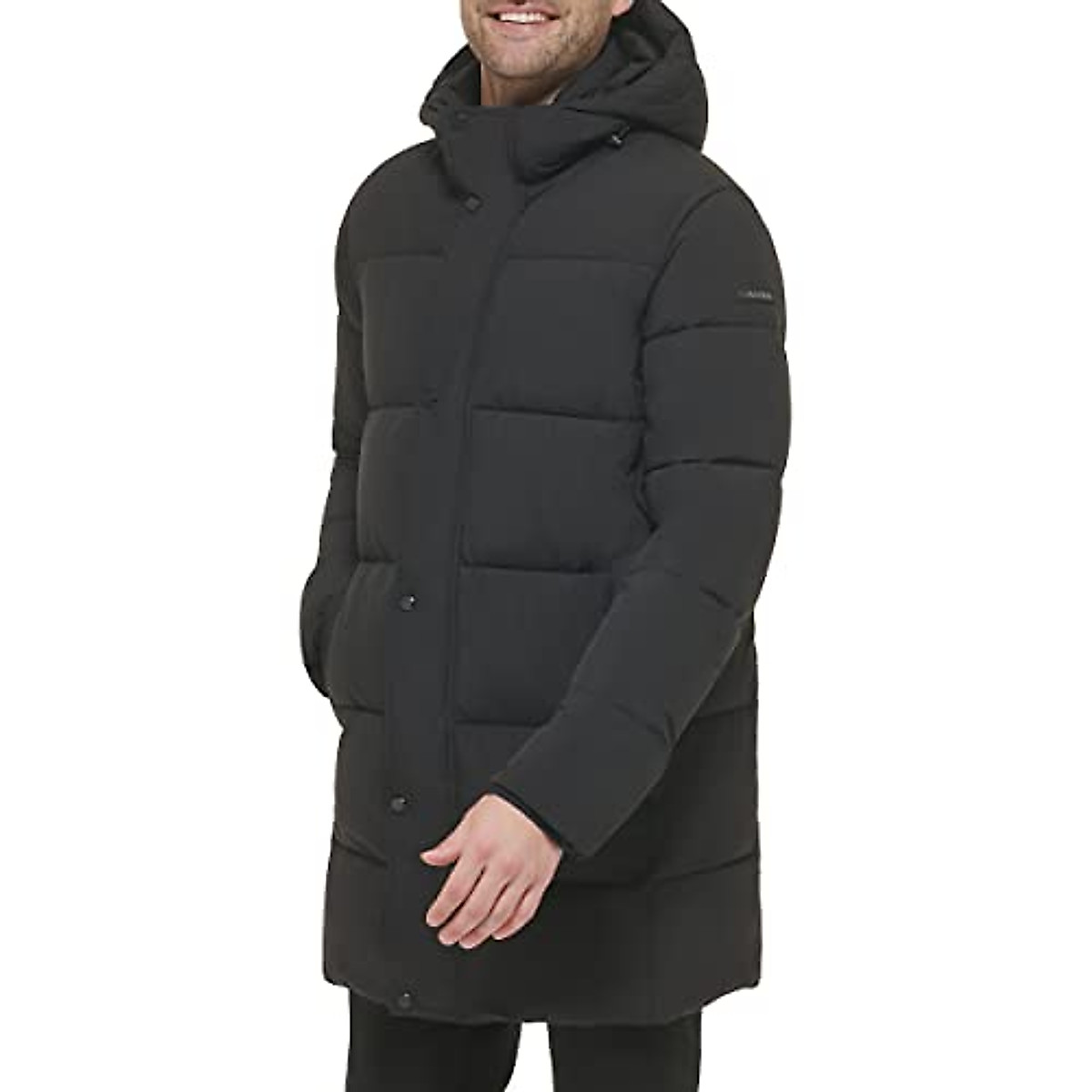 Calvin Klein Men's Long Stretch Puffer Jacket, Ebony, Large