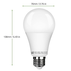 LE Dimmable 100W Bulbs Equivalent, 15W 1500LM, A21 E26 LED Light Bulbs, 200° Beam Angle, 2700K Warm White, Pack of 4