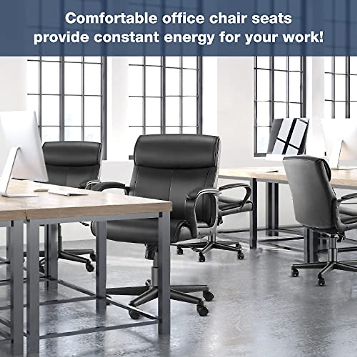 OLIXIS Office Desk Chair with Padded Armrests Executive Mid Back Lumbar Support and Adjustable Height & Tilt Angle PU Leather Swivel, Black
