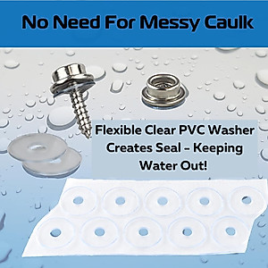 EZ-Xtend Stainless Steel Screws Marine Grade 5/8" #8 Boat Cover Snaps. Premium Snap Button Kit Includes 10 pcs of Screw in Snap Fasteners, 10 Flexible Clear PVC Vinyl Backing Washers Fastener Hardware