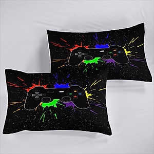 AILONEN Gamer Fitted Sheet Full Size,Gaming Bedsheets Set,Gamepad Bed Sheet Set for Boys,Boys Video Games Bedding Set,1 Fitted Sheet and 2 Pillow Case,3 Piece