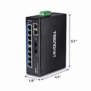 TRENDnet 10-Port Hardened Industrial Gigabit DIN-Rail Switch, 20Gbps Switching Capacity, DIN-Rail and Wall Mounts Included, Dual Redundant, Two RJ-45/SFP Ports, Lifetime Protection, Black, TI-G102