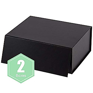 WRAPAHOLIC 2Pcs Black Gift Box 8.3x6.5x3.1 Inches, Collapsible Gift Box with Magnetic Closure for Party, Wedding, Gift Wrap, Bridesmaid Proposal, Storage