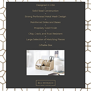 BLU MONACO Designer Metal Gold Desktop Organizer - Desk Organization for Office Accessories - Supplies, Pencils, and Pen Holder for Desk - Cute Gold Desk Accessories - Small Office Desk Organizers