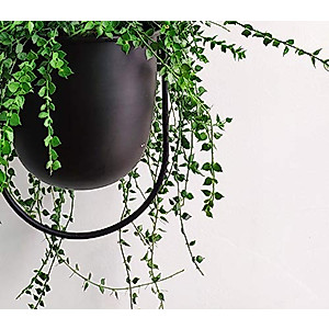 RISEON Boho Black Metal Plant Hanger,Metal Wall and Ceiling Hanging Planter, Modern Planter, Mid Century Flower Pot Plant Holder, Minimalist Planter for Indoor Outdoor Home Decor