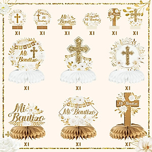 FFyhiinski Floral Mi Bautizo Honeycomb - 12P Christmas Cross Baptism Random Party Centerpiece Sage Glitter God White Religious Decor God Bless Confirmation Photo Props Girls Boys Birthday Baby Shower