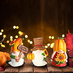 MorTime Set of 3 Thanksgiving Gnomes Table Decorations, Resin Pumpkin Gnome Centerpieces Figurines for Desk Shelf Fireplace Fall Autumn Thanksgiving Harvest Day Decor