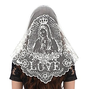 Bozidol Triangle Lace Chapel Veils - Madonna Camellia Embroidered Head Covering for women