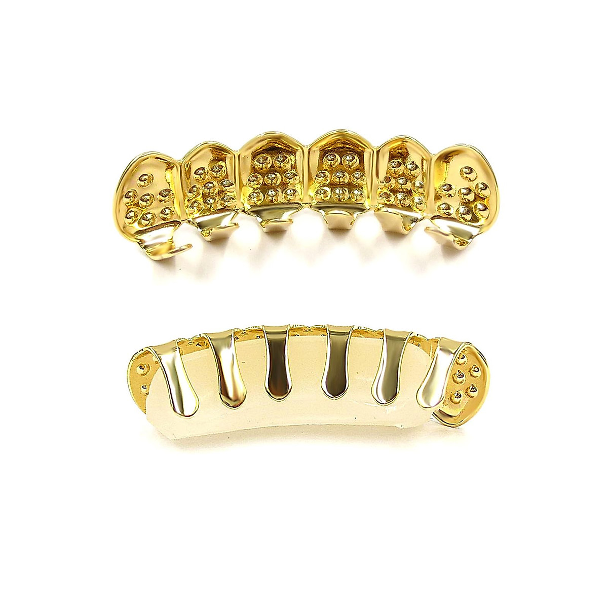 JINAO Gold Grillz 14K Gold Plated Iced Out Mouth Teeth Grillz Top Bottom Tooth Caps Hip Hop Bling Gold shiny Grills for Your Teeth for Men Women Costume Jewelry (Love Heart)