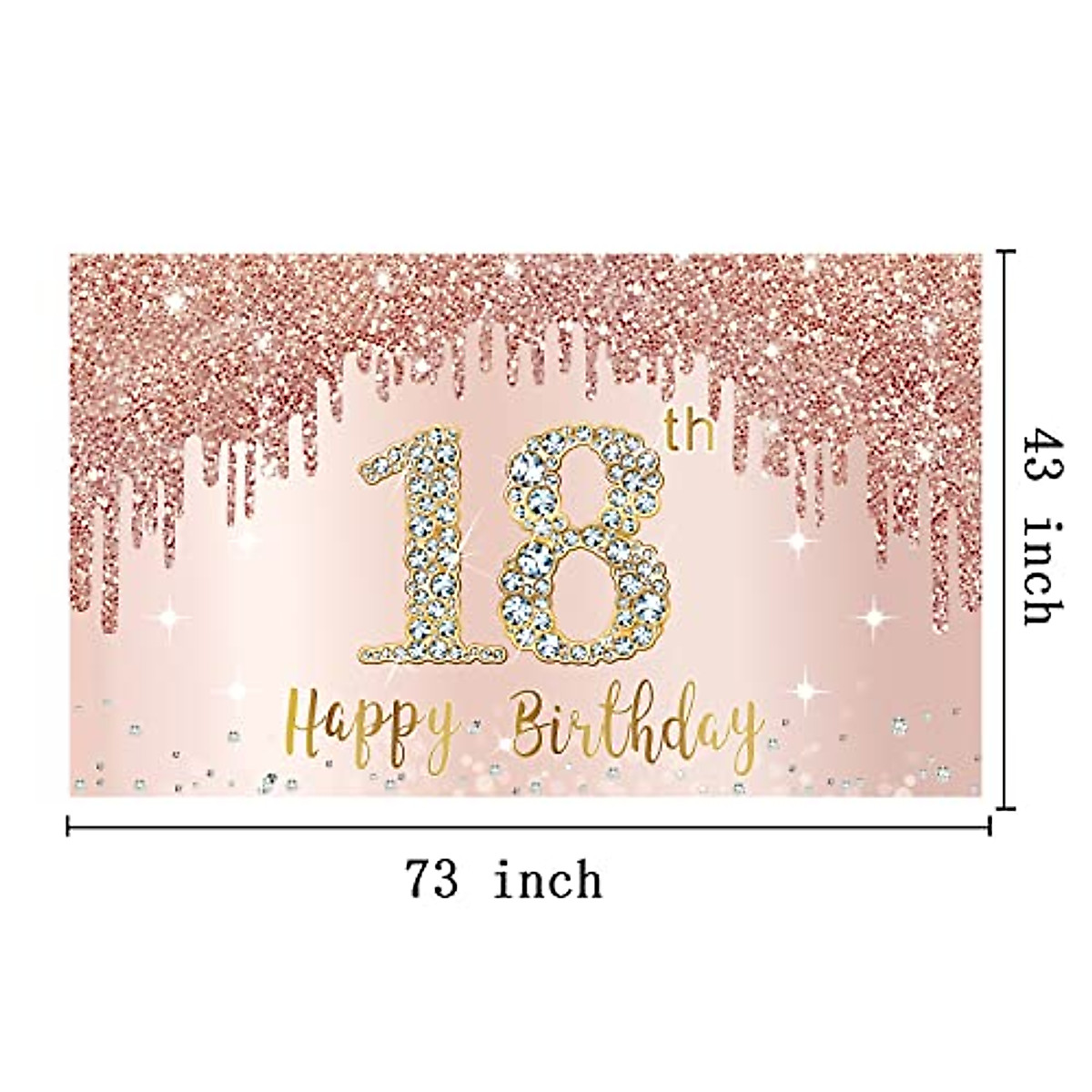 Happy 18th Birthday Banner Backdrop Decorations for Girls, Rose Gold 18 Birthday Party Sign Supplies, Pink 18 Year Old Birthday Poster Background Photo Booth Props Decor
