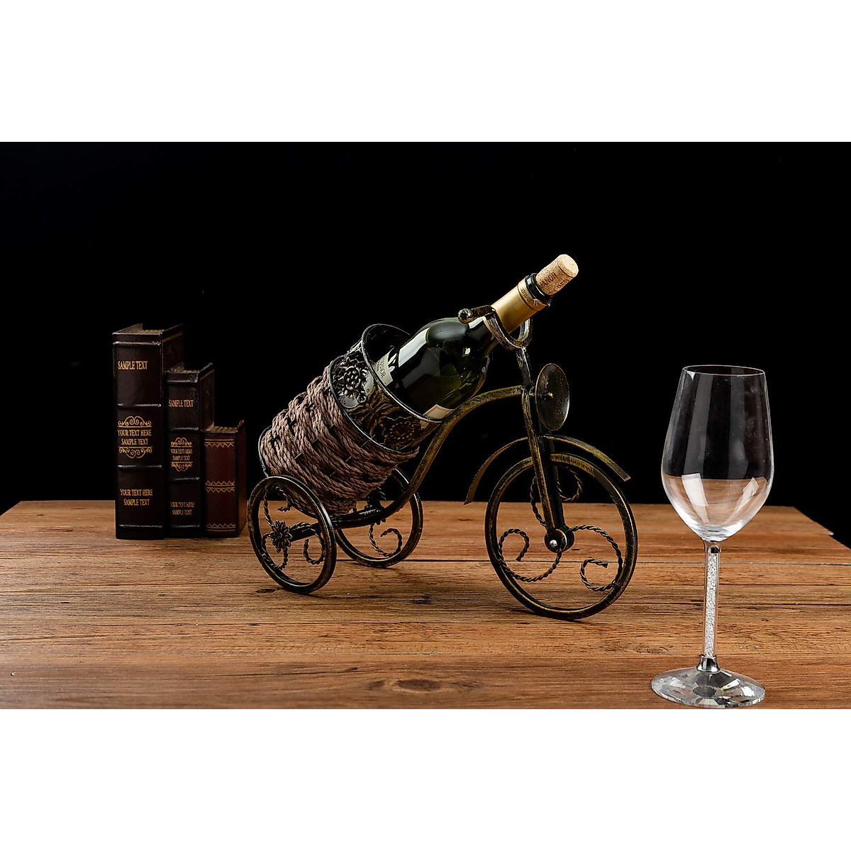Asian Home Bicycle Wine Bottle Holder Desktop Bike Wine Rack Freestanding Countertop Bottle Holder for Wine Storage, Metal, Gold Colored