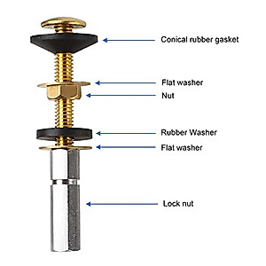 Universal Toilet Tank to Bowl Bolt Gaskets Brass Kits Fits 2'' and 3'' Toilet Flush Valve Tank