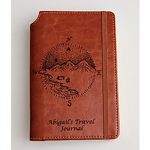 Mountain Camp Compass Travel Journal Customizable laser engraved Journal Customizable engraved Journal leather bound, strip with the same color to keep it closed, personalized, personalization, diary,