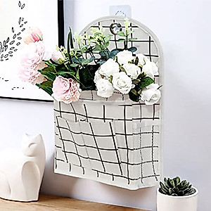 AUHOKY 2Pcs Wall Hanging Storage Bag, Waterproof Over The Door Closet Organizer with 3 Pockets, Stylish Hanging Pocket Linen Cotton Pouch Box Containers for Bedroom Bathroom Desktop(Black/White)