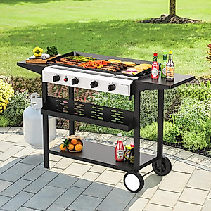 SKOK 4 Burner Flat Top Gas Griddle-30 Inch Outdoor Propane Griddle-40000 BTU Propane Fuelled, Portable Gas Grill Camping Griddle Station for Kitchen, BBQ, Camping