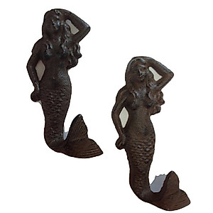 Mermaid Cast Iron Nautical Wall Hook Set of 2