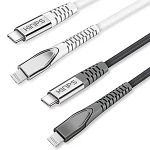 KINPS [MFI Certified 10ft USB C to Lightning Fast Charging Cable 2 Packs Compatible with iPhone 12 Pro Max/12 Mini/12/11 Pro Max/XS, Supports Power Delivery(for Use with Type C Chargers), White Grey