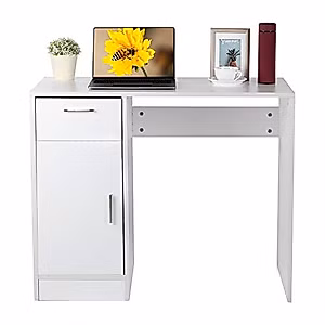 Zerone Desktop Table, 1 Drawer 1 Door Compact Computer PC Laptop Desk Table Workstation for Home Office Use(White)