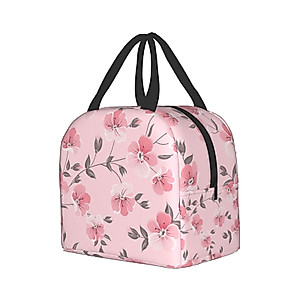 Ucsaxue Cute Blooming Flower On Pink Lunch Box Reusable Lunch Bag Work Bento Cooler Reusable Tote Picnic Boxes Insulated Container Shopping Bags For Adult Women Men