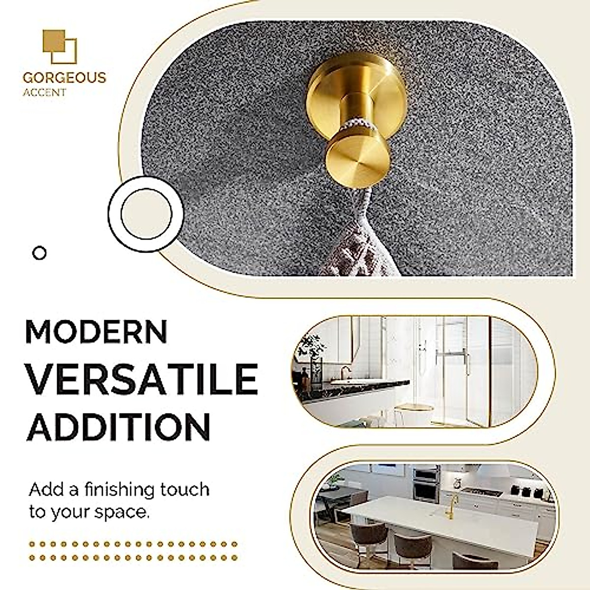 Angle Simple Towel Hook Brushed Gold 2 PCS, SUS304 Stainless Steel Hand Towel Holder, Bathroom Towel Hanger, Robe Hook for Wall