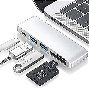 Jiali USB-C 4K Hub Converter T5 5 in 1 USB-C/Type-C to 2 USB 3.0 + USB-C/Type-C Interfaces HUB Adapter with Micro SD/SD Card Slots (Silver) (Color : Silver)