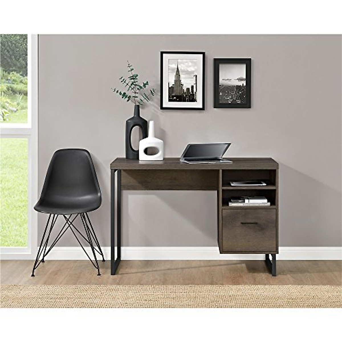 Amazon Brand - Ameriwood Home Rectangular Candon Writing Desk With 1 Drawer, Distressed Oak, Medium Brown, 19.5 in x 45 in x 30.1 in