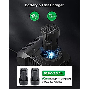 Aiment Mini Polisher w/ 2 Batteries, Cordless Polisher Small Buffer Car Detailing Kit for Vehicle Corner Polishing Paint Correction, Micro Car Polisher w/ 6 Speeds 2000-5000RPM